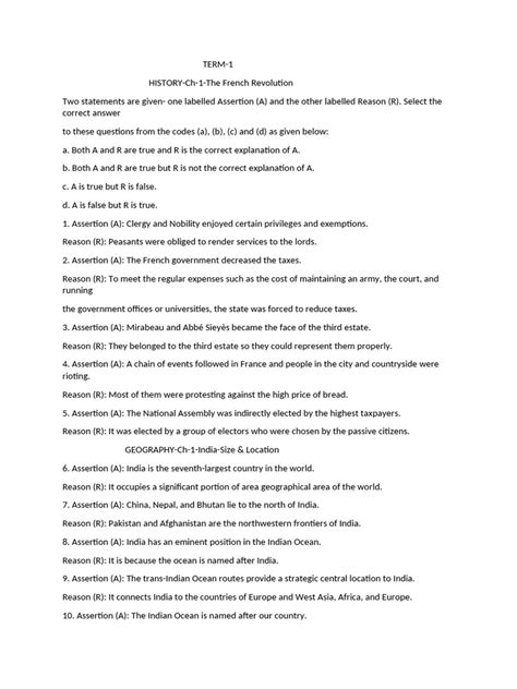 Term 1 Assertion And Reasoning Questions Pdf Constitution Democracy