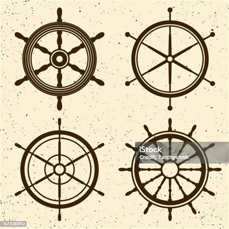 그런지 빈티지 스티어링 휠 컬렉션 배 요트 복고풍 바퀴 기호 해상 방향타 아이콘입니다 해양 디자인 요소 벡터 그림 골동품에 대한 스톡 벡터 아트 및 기타 이미지 Istock