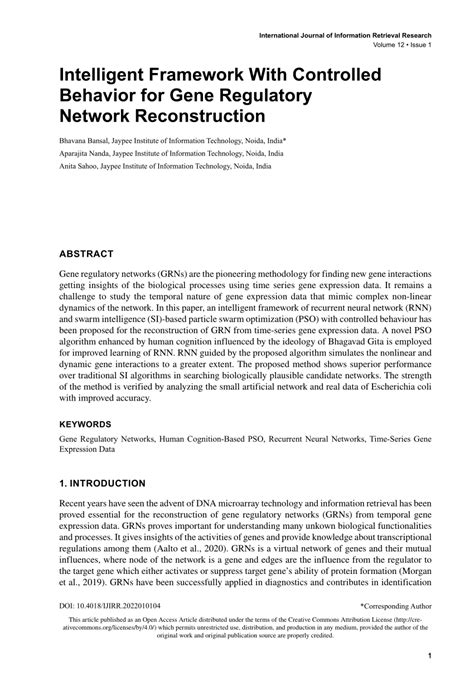 Pdf Intelligent Framework With Controlled Behavior For Gene Regulatory Network Reconstruction