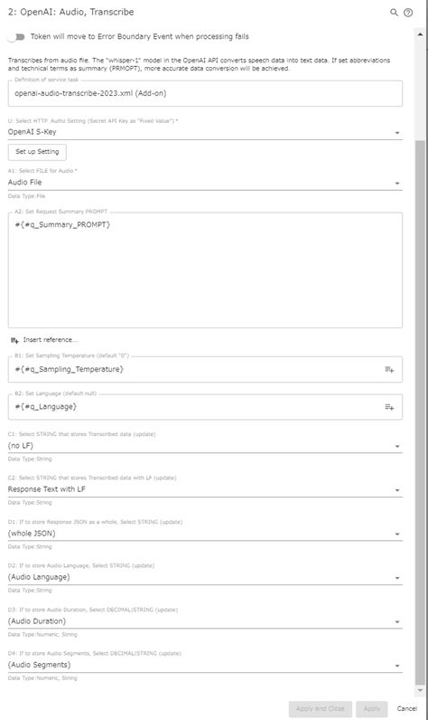 openai audio transcribe questetra support