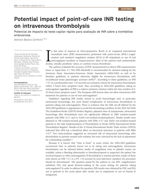 Pdf Potential Impact Of Point Of Care Inr Testing On Intravenous