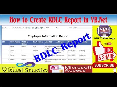 Npr Technology How To Create Rdlc Report In Vb Net With Ms Access