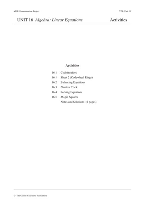 Ks3 Linear Equations Mep Year 7 Unit 16 Teaching Resources
