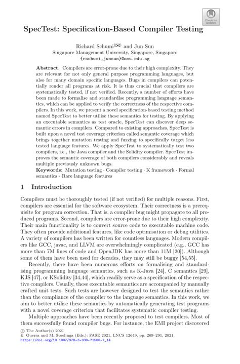 Pdf Spectest Specification Based Compiler Testing