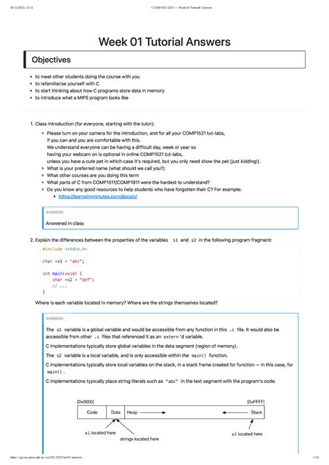 Comp1521 22t3 — Week 01 Tutorial Answers Week 01 Tutorial Answers O B
