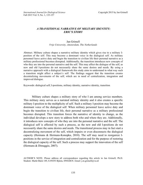 Pdf A Transitional Narrative Of Military Identity Erics Story