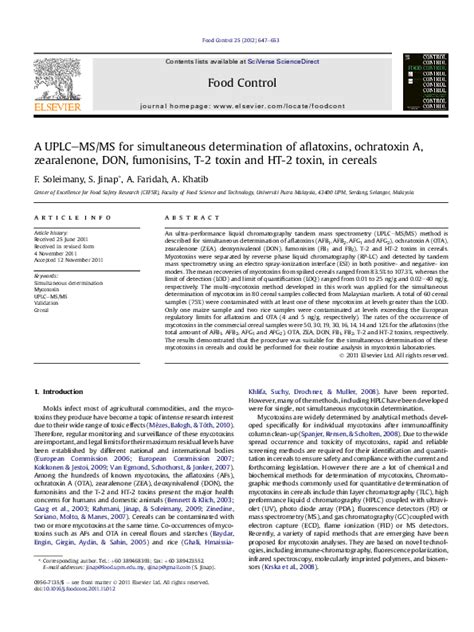 Pdf A Uplcmsms For Simultaneous Determination Of Aflatoxins Ochratoxin A Zearalenone Don