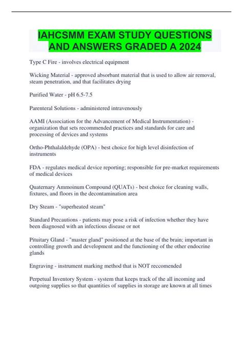 Iahcsmm Exam Study Questions And Answers Graded A 2024 Iahcsmm
