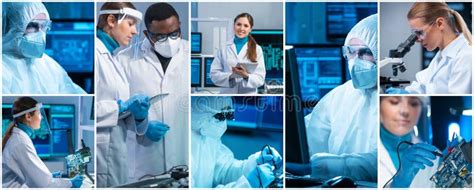 Microelectronics Engineers Work In A Modern Scientific Laboratory On