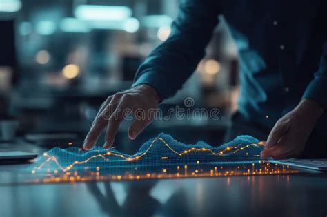 A Person Interacts With A Holographic Data Visualization Of A Graph In