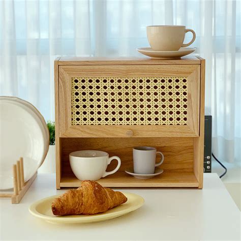 우드 2단 라탄선반장 주방 미니선반 감도 깊은 취향 셀렉트샵 29cm