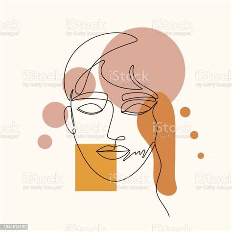 기하학적 모양의 포스터 라인 여성 얼굴 한 줄 그리기 스타일입니다 디자인 의류 카드 메모장 포스터에 대한 벡터 일러스트레이션 개념에 대한 스톡 벡터 아트 및 기타 이미지