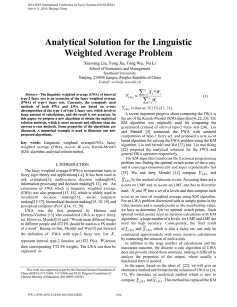 Pdf Analytical Solution For The Linguistic Weighted Average Problem