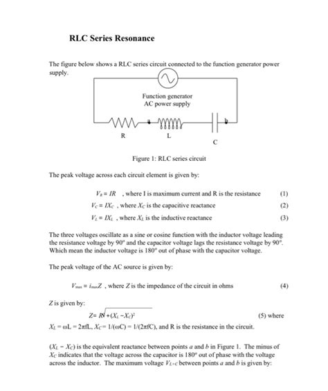 RLC Series Resonance The Figure Below Shows A RLC Chegg Com