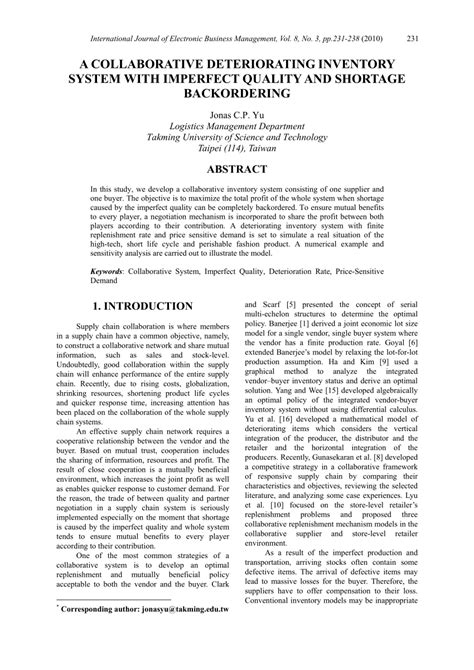 Pdf A Collaborative Deteriorating Inventory System With Imperfect Quality And Shortage
