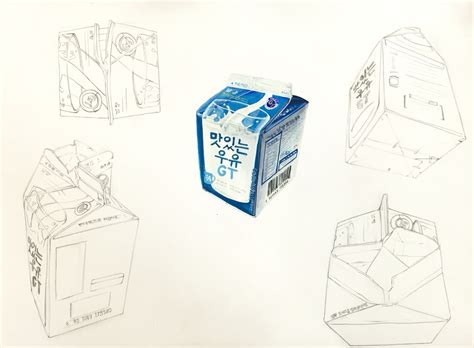 우유 다양한 뷰 투시 제품 스케지 중학교 미술 드로잉