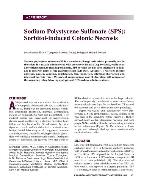 Sodium Polystyrene Sulfonate Practical Gastroenterology