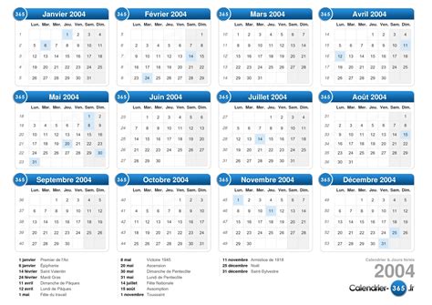 Calendrier 2004