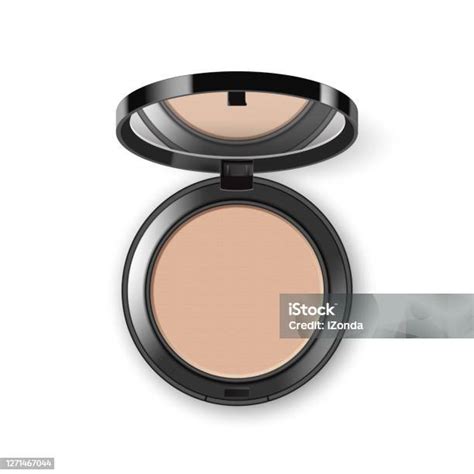 흰색 배경에 격리 된 거울 상단 보기와 블랙 라운드 플라스틱 케이스벡터 얼굴 화장품 메이크업 분말 메이크업 화장품에 대한 스톡 벡터 아트 및 기타 이미지 Istock