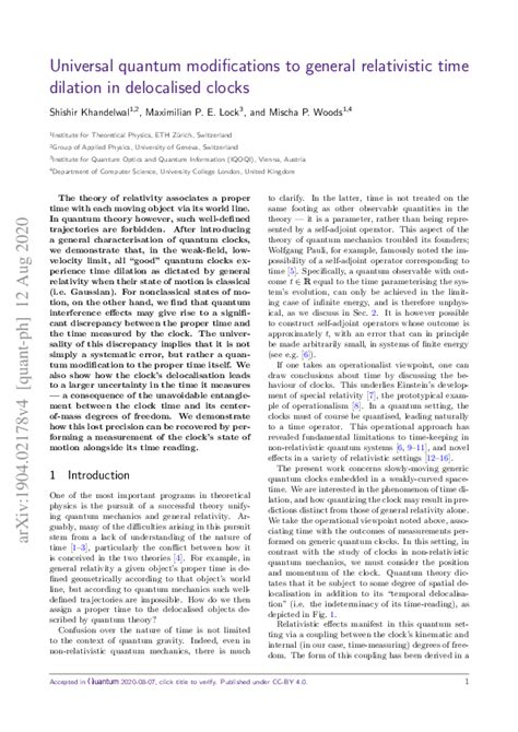 Pdf Universal Quantum Modifications To General Relativistic Time