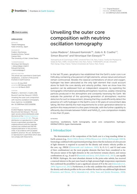Pdf Unveiling The Outer Core Composition With Neutrino Oscillation