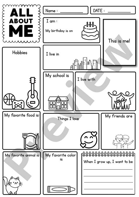 All About Me Worksheet Coloring
