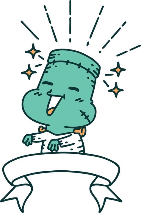 Scroll Banner With Tattoo Style Happy Halloween Zombie Monster 12098761 Vector Art At Vecteezy