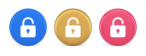 Open Lock Button Cyberspace Password Security Protection Service 3d Realistic Circle Icon Stock