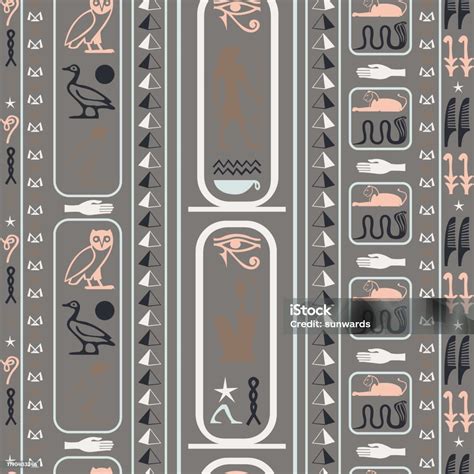 핑크 블랙 회색 이집트 쓰기 원활한 벡터입니다 상형 문자 이집트 언어 기호 텍스처입니다 고대 문명에 대한 스톡 벡터 아트 및 기타 이미지 고대 문명 고대 유물 고대의