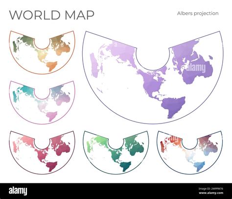 Low Poly World Map Set Albers Equal Area Conic Projection Collection Of The World Maps In