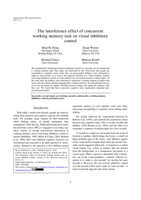 Pdf The Interference Effect Of Concurrent Working Memory Task On