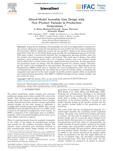 Pdf Mixed Model Assembly Line Design With New Product Variants In Production Generations