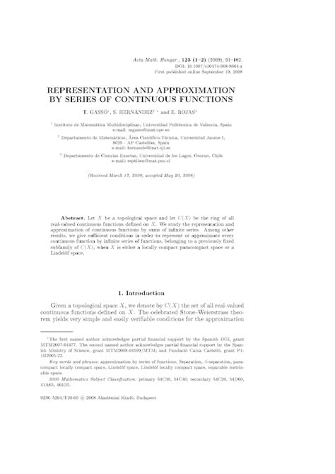 Pdf Representation And Approximation By Series Of Continuous Functions