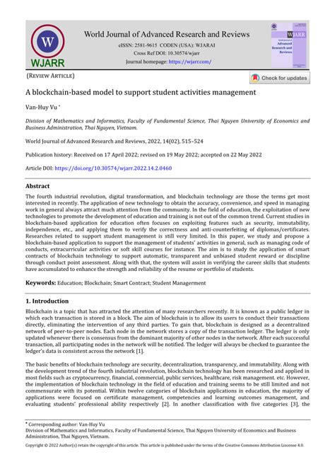 PDF A Blockchain Based Model To Support Student Activities Management