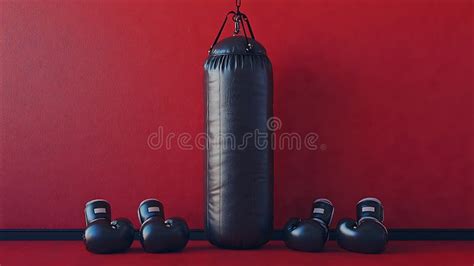 Compact Boxing Set Featuring Freestanding Punching Bag And Gloves Stock Illustration
