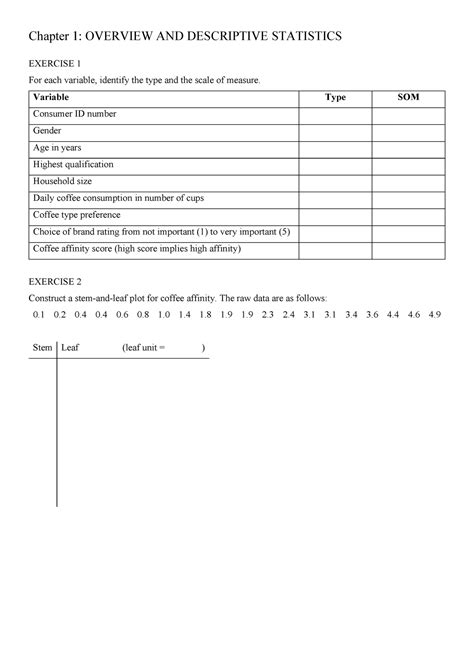 Chapter Lecture Exercises Chapter OVERVIEW AND DESCRIPTIVE