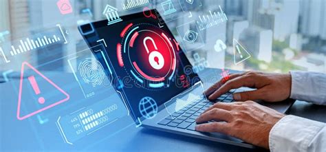 Man Hands With Laptop And Cybersecurity Icons Stock Image Image Of Alert Cyber 291152443