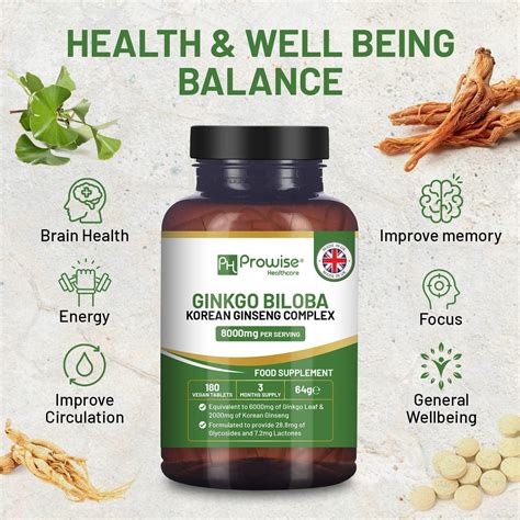 Ginkgo Biloba And Korean Ginseng 8000mg 180 Vegan Tablets Supports