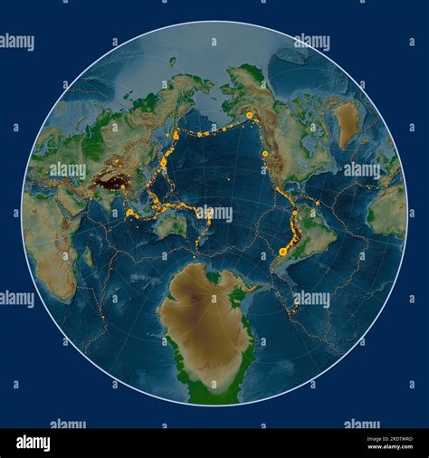 Tonga Tectonic Plate On The Physical Elevation Map In The Lagrange Oblique Projection Centered