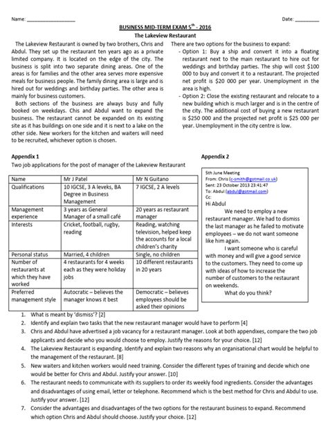 Business Igcse Pdf Restaurants Economies