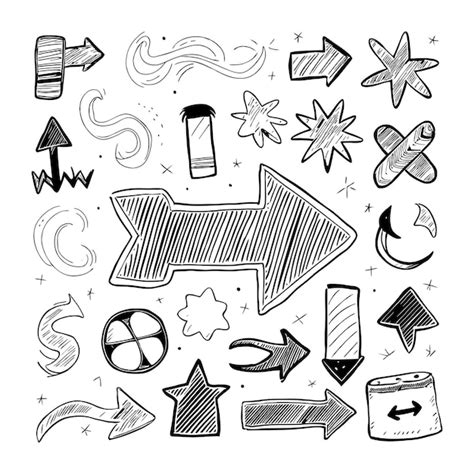 Premium Vector Line Arrow Underline Round Frame Hand Drawn Vector Element Set