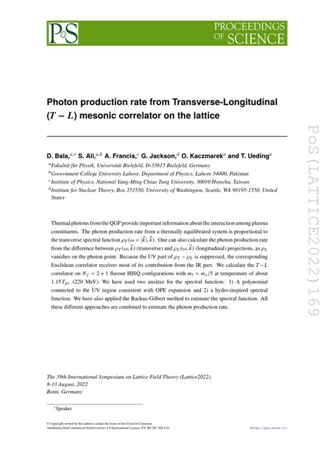 Pdf Photon Production Rate From Transverse Longitudinal T L Mesonic Correlator On The Lattice