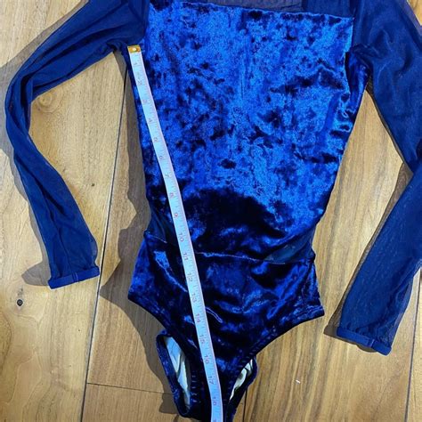Dance Costume Blue Velvet Leotard Mesh Lyrical Contem Gem