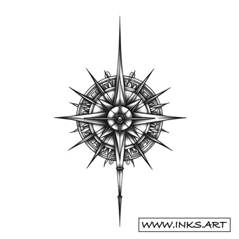 Tattoo Design Compass Rose With Peter Pans Shadow Style Blackwork