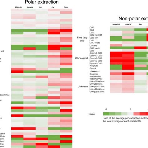 Heat Map Illustrating The Levels Of Polar And Non Polar Metabolites Download Scientific Diagram