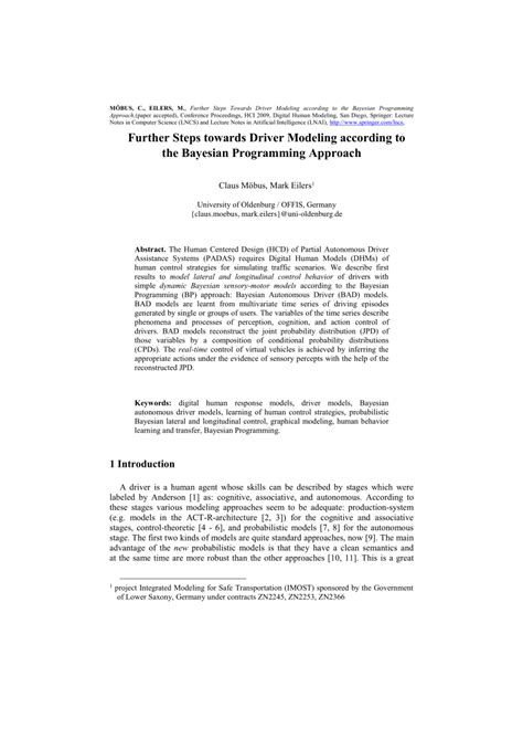 Pdf Further Steps Towards Driver Modeling According To The Bayesian Programming Approach