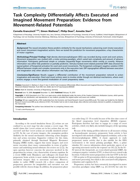 PDF Task Complexity Differentially Affects Executed And Imagined Movement Preparation