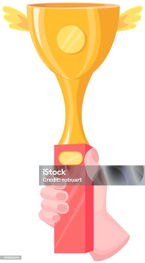 성취 인간의 손에 보상 트로피 남자는 경쟁 금상 컵 경연 대회에서 성공을 이긴다 1위에 대한 스톡 벡터 아트 및 기타 이미지