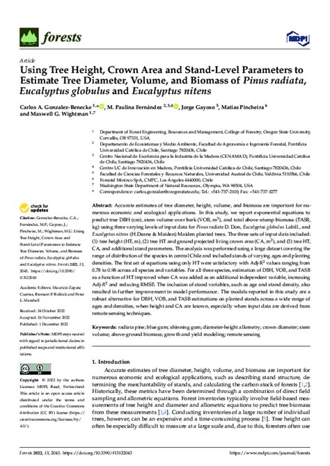 Pdf Using Tree Height Crown Area And Stand Level Parameters To