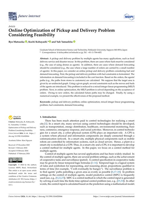 Pdf Online Optimization Of Pickup And Delivery Problem Considering Feasibility